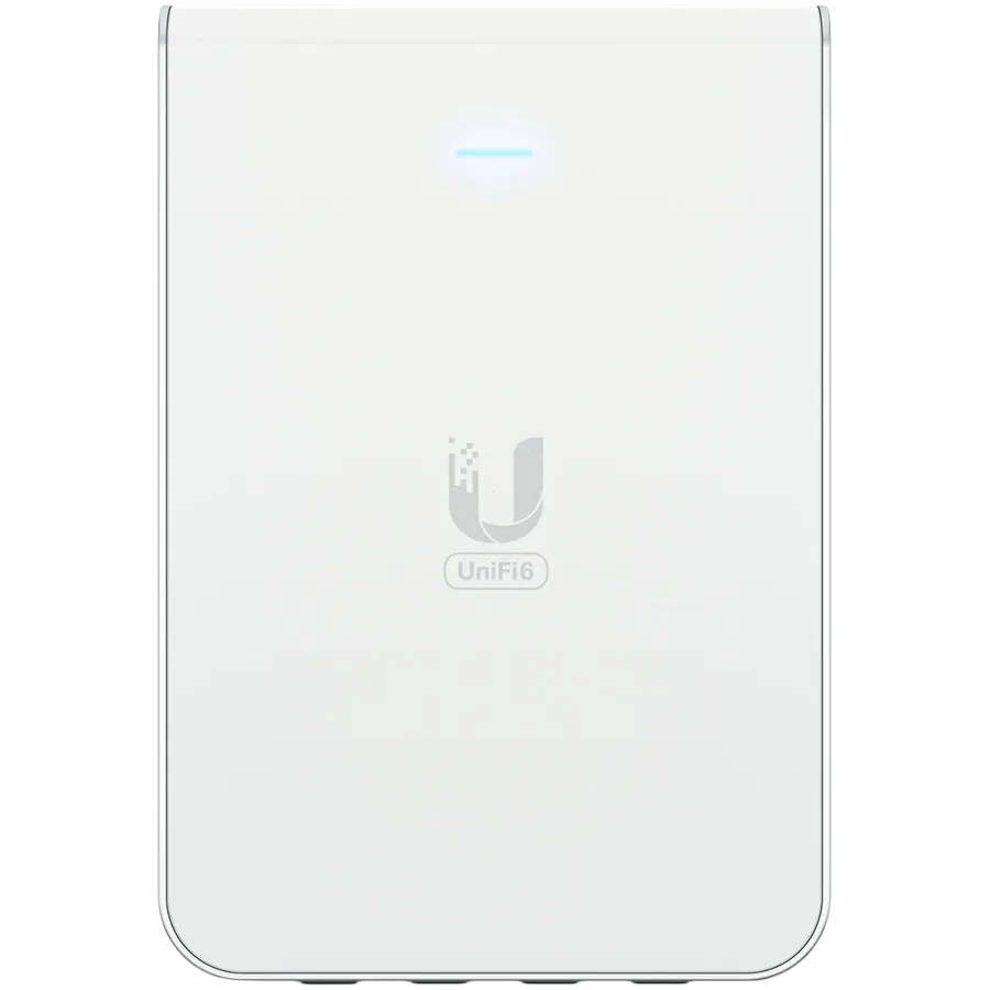 UniFi6 In-Wall. Wall-mounted WiFi 6 access point with a built-in PoE switch.
