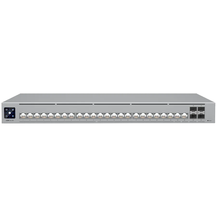 Ubiquiti Layer 3 Etherlighting USW-PRO-HD-24-POE-EU (22) 2.5 GbE, (2) 10 GbE PoE++ ports, (4) 10G SFP+ ports, DC power backup ready
