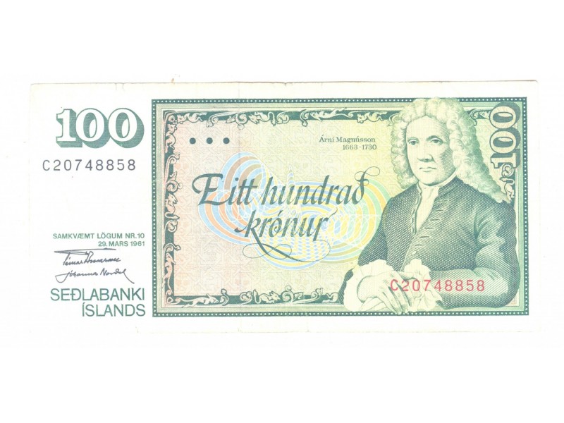Island 100 kronur 1961