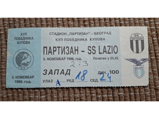 Partizan - Lazio 05.11.1998. Ulaznica