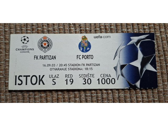 Partizan - Porto 16.09.2003. Ulaznica