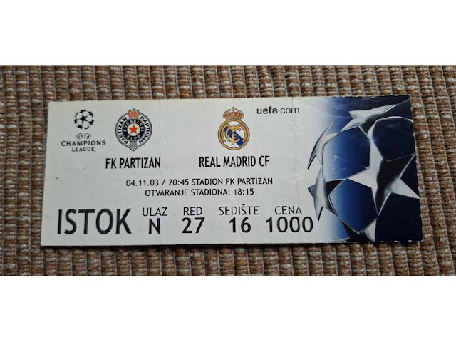 Partizan - Real Madrid 04.11.2003. Ulaznica #2