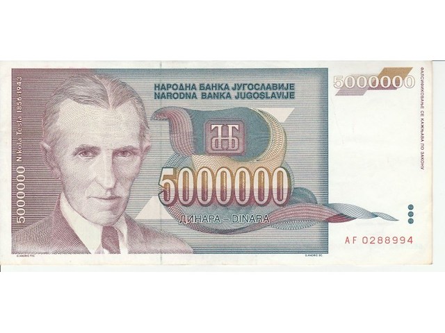 5 000 000 Dinara - 1993 - Nikola Tesla