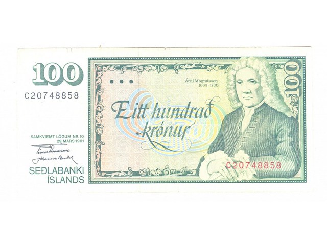 Island 100 kronur 1961