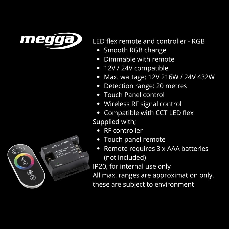 MEGGA, KONTROLER RGB TQ-8KEY RF 216W 18 A - 216W 3 X 6A/72W, 007717
