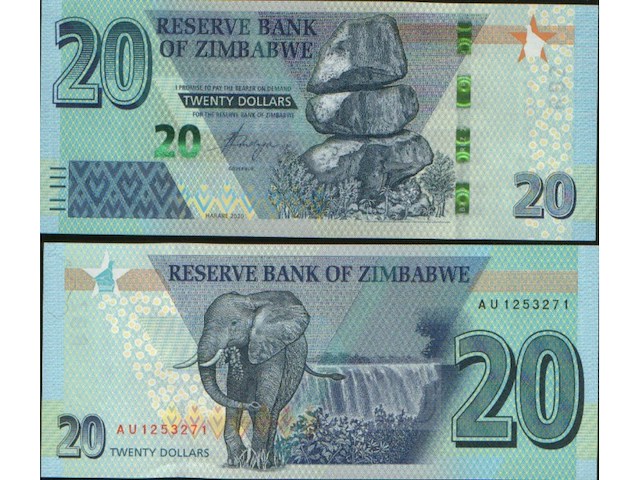 Zimbabwe 20 Dollars 2020. UNC.