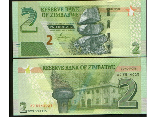 Zimbabwe 2 Dollars 2019. UNC.