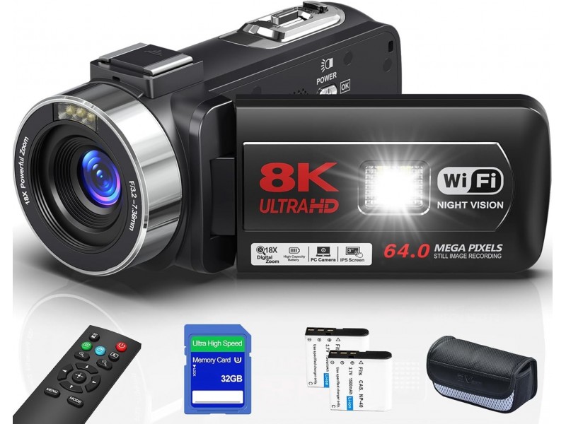 Video kamera 8K kamkorder 64MP 18X digital zoom wifi