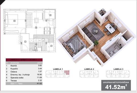 Stan,Veternik,Veternik,kv: 42.00, € 73500, ID: 100