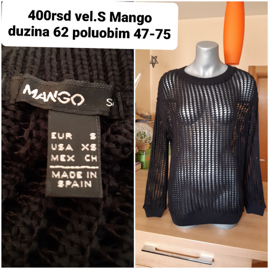 Mango Crni Mrežasti Džemper Veličina S
