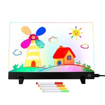 KIDS LED DRAWING BOARD WITH 7 MARKERS, COLORFUL LIGHT EFFECTS - 26X35CM