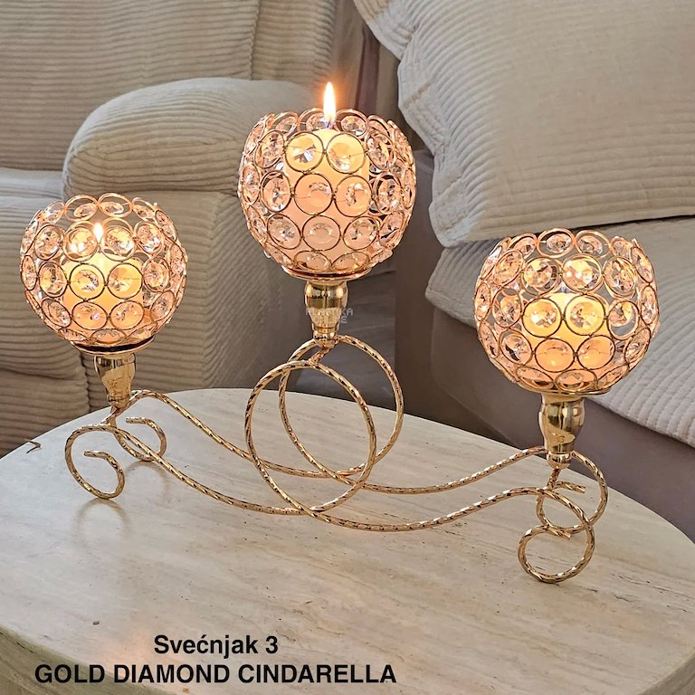 Svećnjak 3 GOLD DIAMOND CINDARELLA