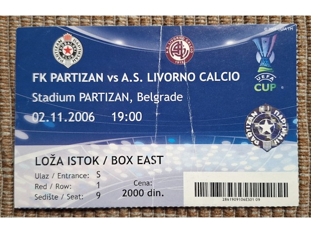 Partizan - Livorno 02.11.2006. Ulaznica