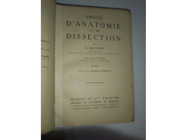 PRECIS D`ANATOMIE ET DE DISSECTION
