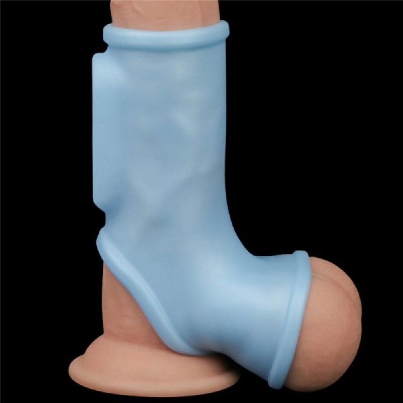 Vibrating Silk Knights Ring with Scrotum Sleeve Blue Lvtoy00661