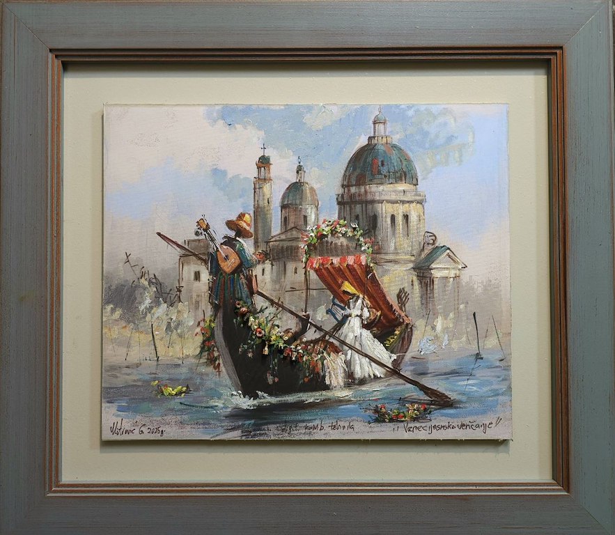 Veneciansko venčanje, Goran Mitrović, bez rama 33×40 cm, sa ramom 53×60 cm, digitalna kombinovana tehnika sa dodatim aplikacijama i islikanim detaljima uljanom bojom, unikat slika, sertifikat, 389...