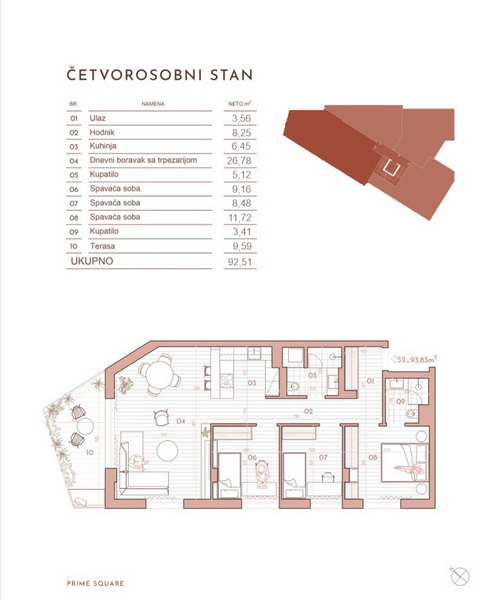 Centar, Dalmatinska, 4.0, 92,51 m2 novogradnja