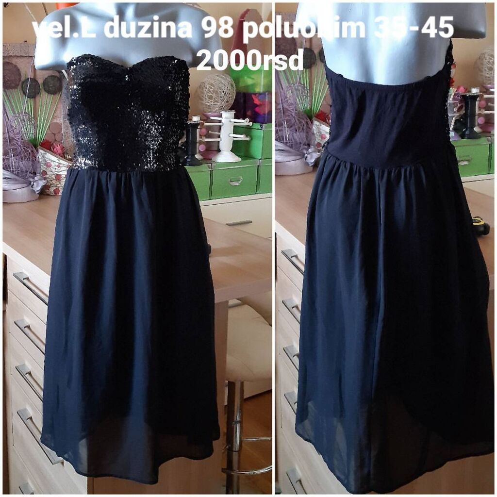 Elegantna crna strapless haljina sa štras/šljokicama na korsetu i