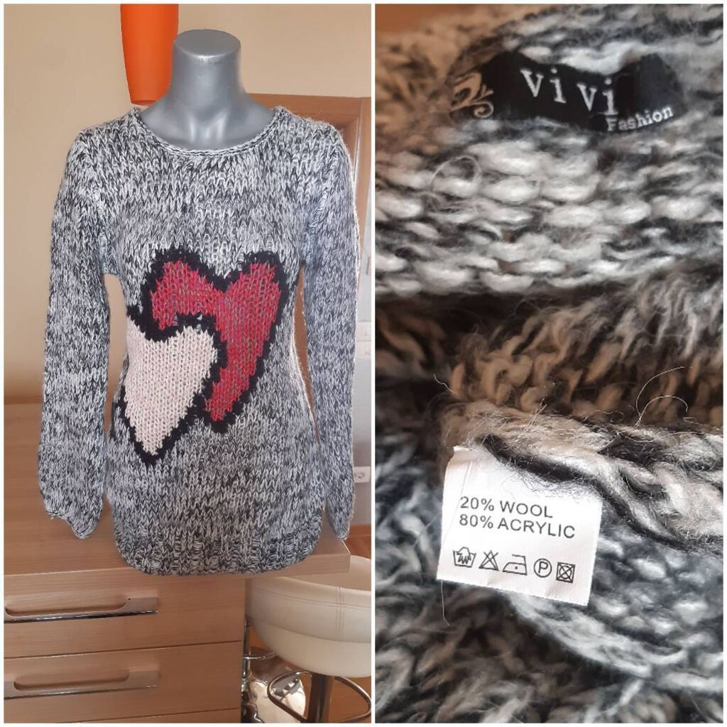 Ženski džemper Vivi Fashion - Siva melirana pletena tekstura sa
