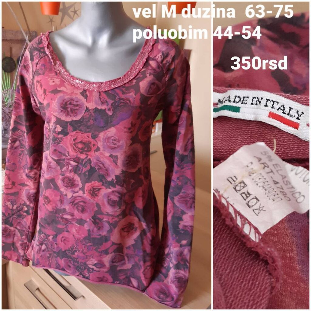 Bluza sa dugim rukavima, floralni print ruža u nijansama roze i bordo