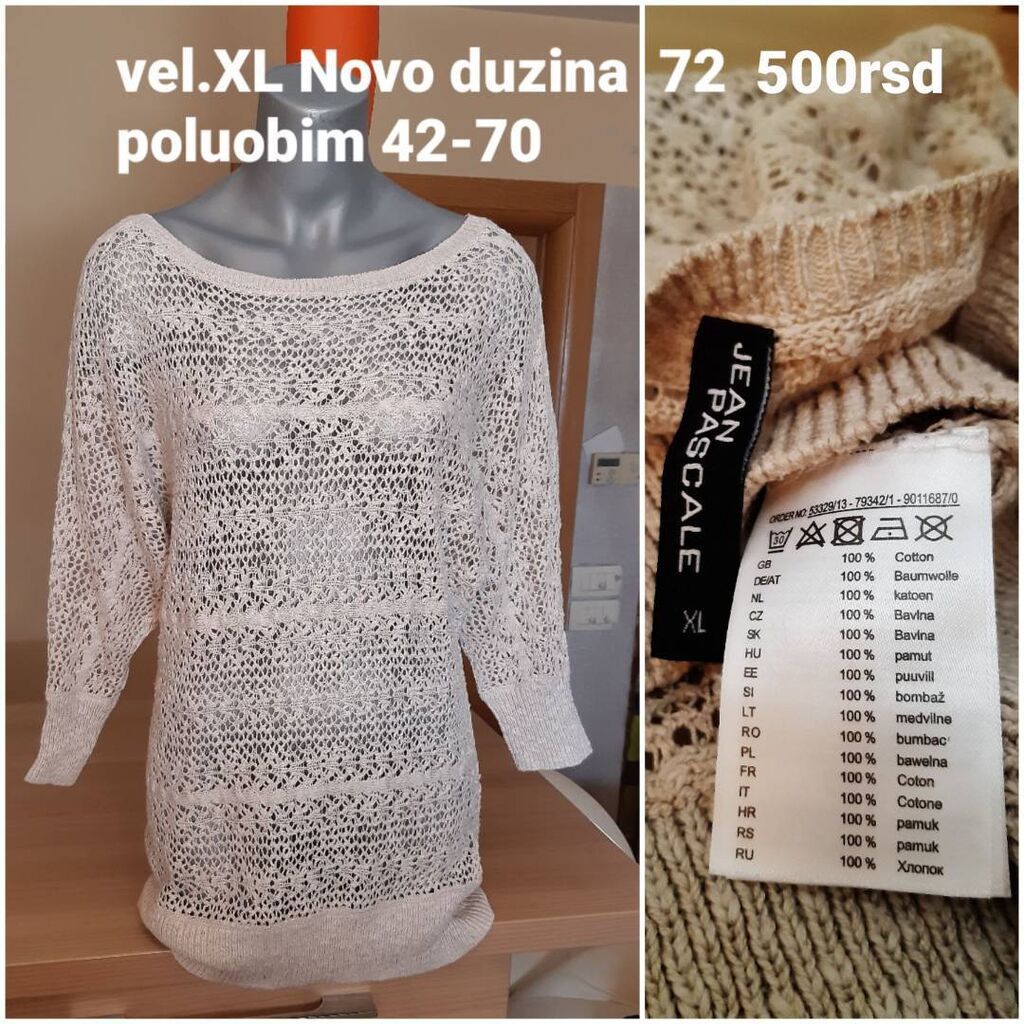 Ženska pletena tunika/džemper JEAN PASCALE, veličina XL. - Materijal