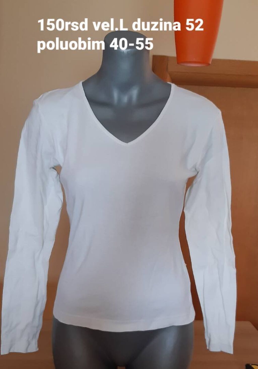 Bela ženska majica dugih rukava sa V izrezom. - Brend: P.M.S. Fashion