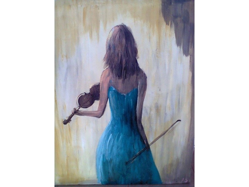 dama sa violinom 70x50cm ulje na platnu