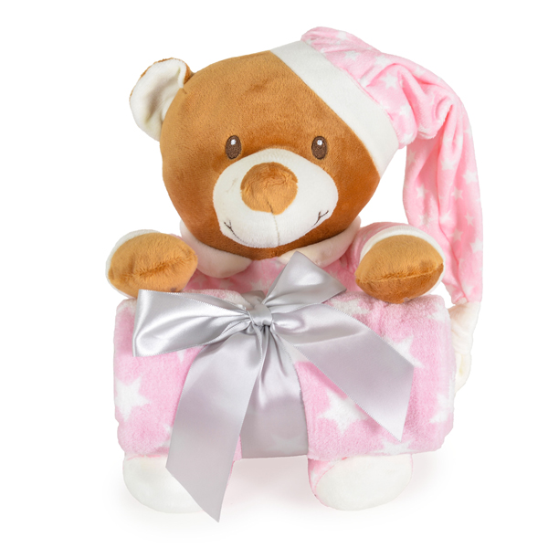 Cangaroo Bebi ćebe 90x75cm sa plišanom igračkom Addie Bear pink CAN1657