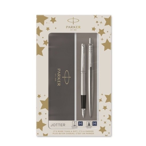 Parker poklon SET Jotter Stainless Steel – Hemijska olovka + Nalivpero