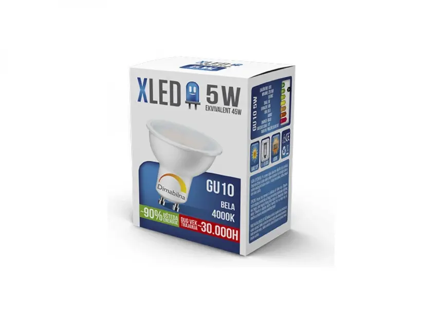 XLED GU10 5W NB Dimmable 4000K,220V,400Lm,Bela