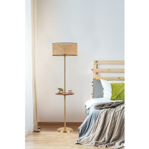 Mercan Eskitme Sehpalı Silindir Rattan Lambader Gold