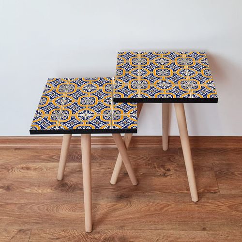 2Shp35 - Set od 2 Nesting Stola sa Narandžastim, Plavim i Belim Elementima