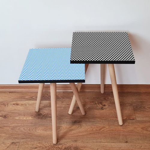 2Shp504 - Plavi, Crni i Beli Nesting Sto (2 Komada)