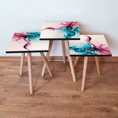3Shp102 - Pink, Bela, Plava i Bež Nesting Sto (3 Komada)