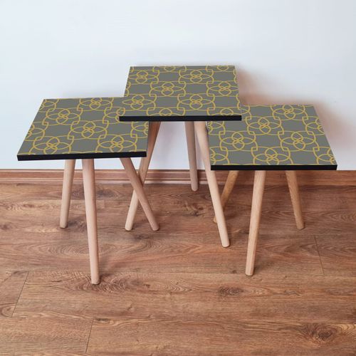 3Shp135 - Sivi Zlatni Set Stolića (3 komada)