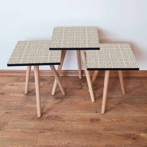 3Shp388 - Bež Bela Nesting Sto (3 Komada)