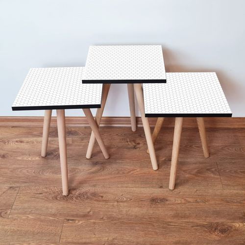 3Shp399 - Bela i Siva Nesting Sto (3 Komada)