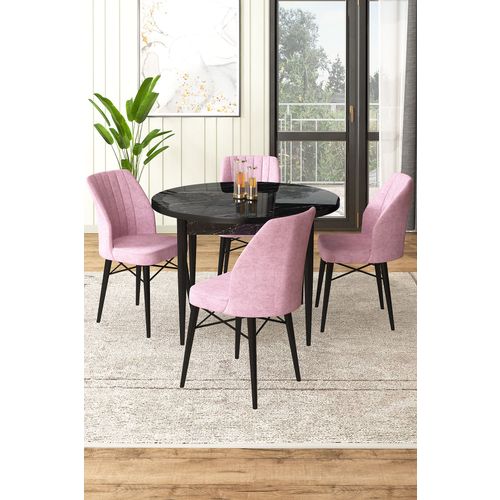 Rox - Crni Mramor, Roze Crni Mramor - Set Trpezarijskog Stola i Stolica (5 Delova)
