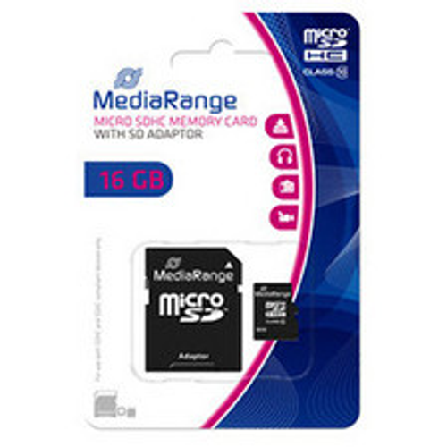 Mikro SDHC memorijska kartica 16GB MediaRange sa SD adapterom C10 MR958