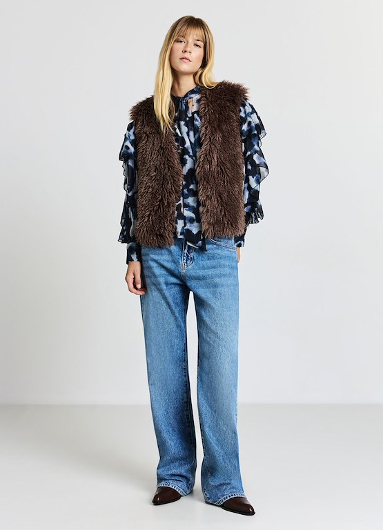 FAUX FUR GILET ČOKOLADA