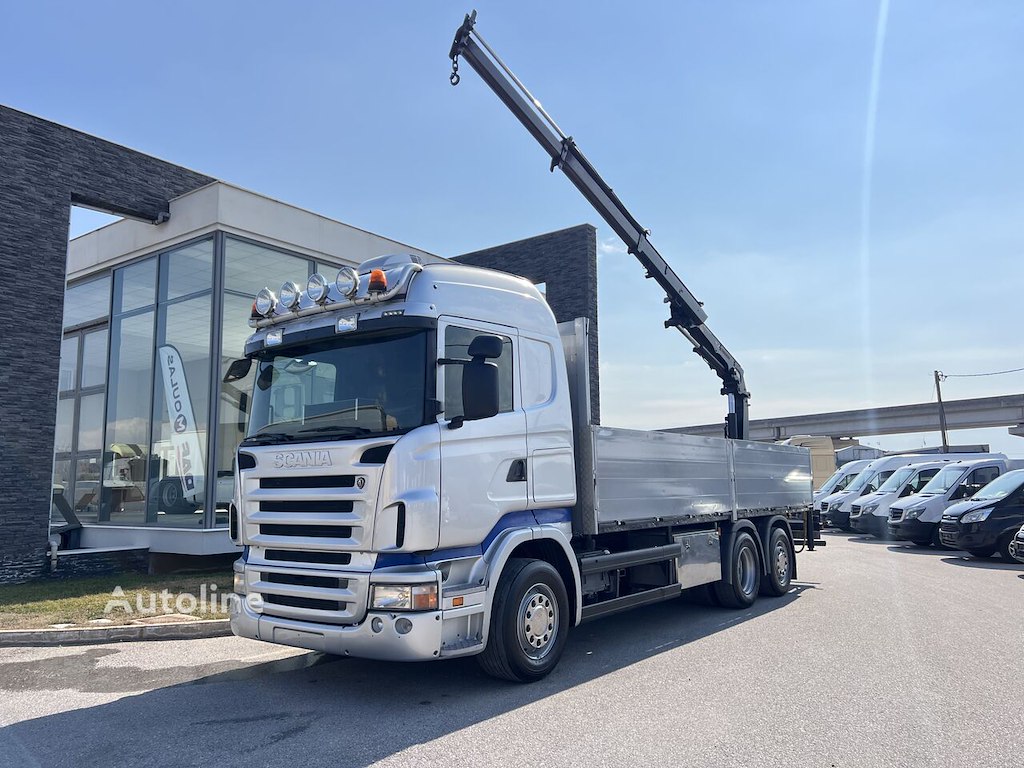 Scania R380 6x2 + TEREX KRAN kamion s ravnom platformom