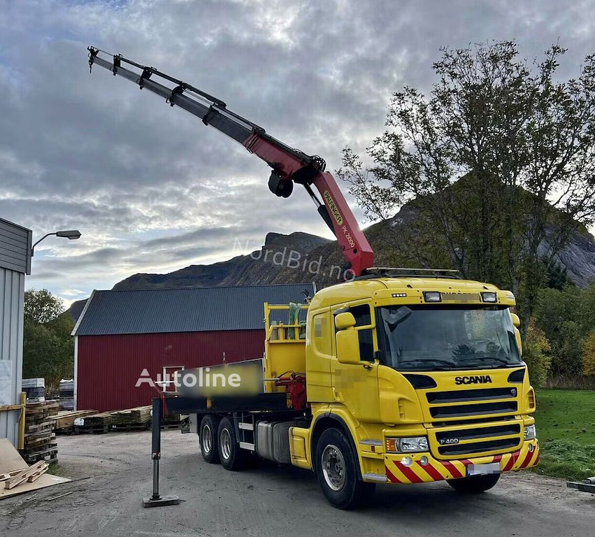 Scania P114 340 *6x2 *PALFINGER PK 21000D + WINCH *BED 6+1m *Full Steel kamion s ravnom platformom