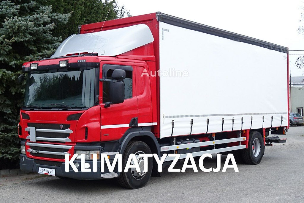 Scania P250 Euro 6 sypialna, firanka 18pal, winda, sprowadzony 9.2dm³ kamion s ceradom