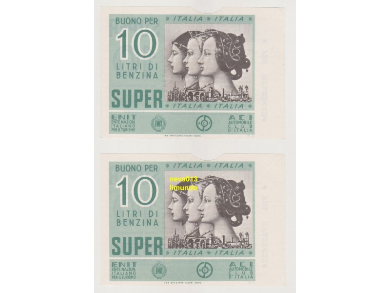 Italija Bon Za Gorivo 10 Litara Super Enit Aci 1950