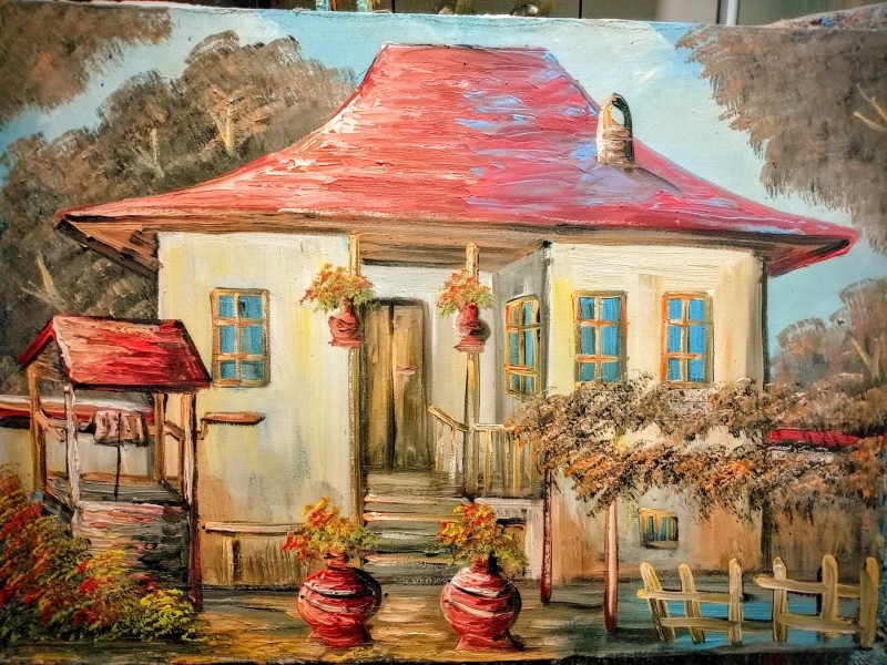 Stara kuca sa bunarom 70x50cm ulje na platnu platnu
