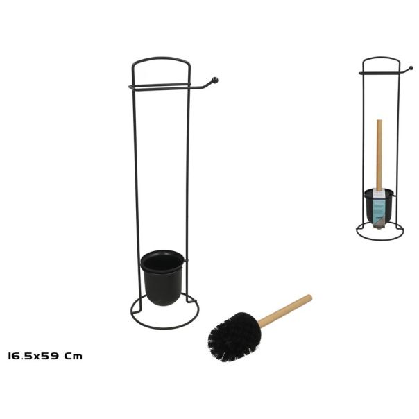 Držač toalet papira i wc četke Bambu 16,5x59cm crni