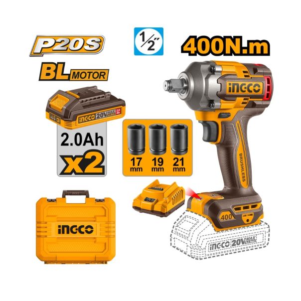 Akumulatorski udarni odvijač CIWLI2040E 1/2 400Nm 2×2.0Ah SUPER INGCO