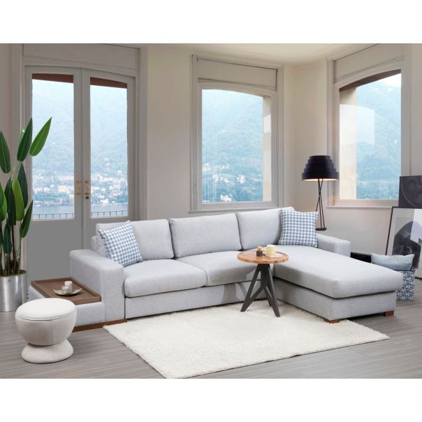ATELIER DEL SOFA Ugaona garnitura sa pomoćnim stočićem Loop 15, desna, siva