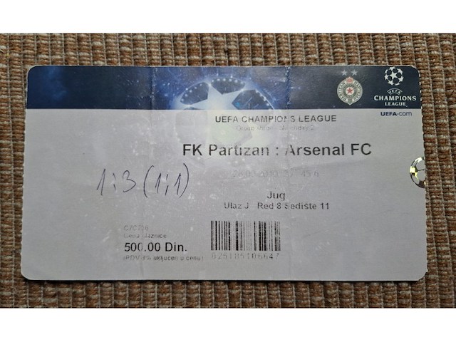 Partizan - Arsenal 28.09.2010. Ulaznica #3