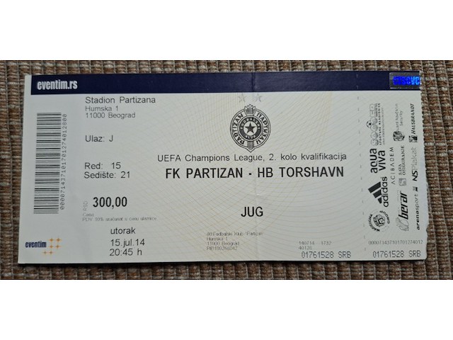 Partizan - Torshavn 15.07.2014. Ulaznica